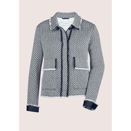 Madeleine Mode Kurzblazer MADELEINE "Blazer Modischer Kurzblazer mit Fransen", Damen, Gr. 38, blau (marine, wollwei&szlig;), Obermaterial: 60% Baumwolle CO. 35% Polyester PES. 5% sonstige Fasern AF., Modern, normal, Blazer Kurzblazer