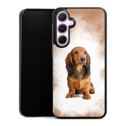 DeinDesign Galaxy A55 5G Handy Slim Case extra d&uuml;nn Silikon Handyh&uuml;lle schwarz H&uuml;lle Pet Dachshund Dog Silikon Slim Case