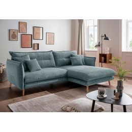 Ecksofa Home Affaire "Lazio modern und bequem, schmale Armlehnen, tolle Detailverarbeitung", blau (aqua), B:255cm H:94cm T:180cm, 93% Polyester, 7% Polyamid, Sofas, Ecksofa, zwei verschiedene Fu&szlig;farben w&auml;hlbar