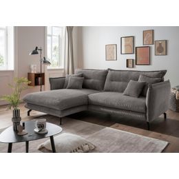 Ecksofa Home Affaire "Lazio modern und bequem, schmale Armlehnen, tolle Detailverarbeitung", grau, B:255cm H:94cm T:180cm, 93% Polyester, 7% Polyamid, Sofas, Ecksofa, zwei verschiedene Fu&szlig;farben w&auml;hlbar