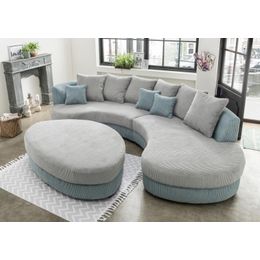 Ecksofa Home Affaire "Lazio modern und bequem, schmale Armlehnen, tolle Detailverarbeitung", blau (aqua, silber), B:255cm H:94cm T:160cm, 93% Polyester, 7% Polyamid, Sofas, Ecksofa, zwei verschiedene Fu&szlig;farben w&auml;hlbar