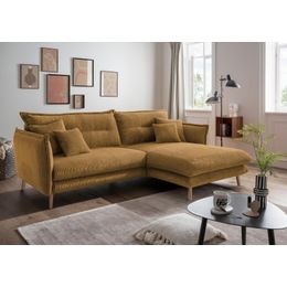 Ecksofa Home Affaire "Lazio modern und bequem, schmale Armlehnen, tolle Detailverarbeitung", gold, B:255cm H:94cm T:180cm, 93% Polyester, 7% Polyamid, Sofas, Ecksofa, zwei verschiedene Fu&szlig;farben w&auml;hlbar