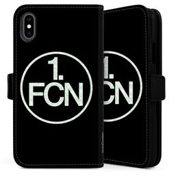 DeinDesign iPhone X Handy Klapph&uuml;lle Handyh&uuml;lle aus Kunst Leder schwarz Flip Case 1. Fc N&uuml;rnberg Logo 1. Fcn Sideflip mit langer Lasche