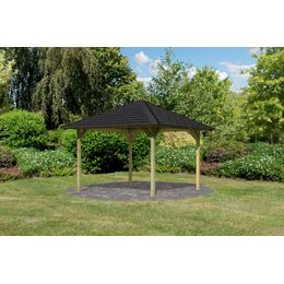 Pavillon Karibu "Cordoba", schwarz (braun, braun), B/H/T: 357cm x 297cm x 357cm, Pavillons, BxTxH: 357x357x297 cm, mit schwarzen Dachschindeln