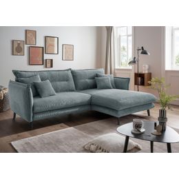 Ecksofa Home Affaire "Lazio modern und bequem, schmale Armlehnen, tolle Detailverarbeitung", blau (aqua), B:255cm H:94cm T:180cm, 93% Polyester, 7% Polyamid, Sofas, Ecksofa, zwei verschiedene Fu&szlig;farben w&auml;hlbar