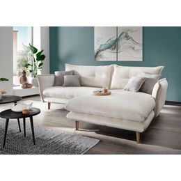 Ecksofa Home Affaire "Lazio modern und bequem, schmale Armlehnen, tolle Detailverarbeitung", wei&szlig; (wei&szlig;, zierkissen grau), B:255cm H:94cm T:180cm, 100% Polyester, Sofas, Ecksofa, zwei verschiedene Fu&szlig;farben w&auml;hlbar