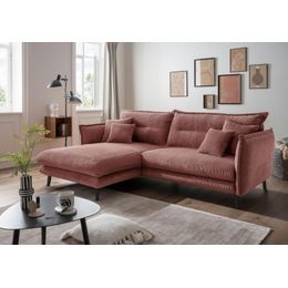 Ecksofa Home Affaire "Lazio modern und bequem, schmale Armlehnen, tolle Detailverarbeitung", rot (koralle, rot), B:255cm H:94cm T:180cm, 93% Polyester, 7% Polyamid, Sofas, Ecksofa, zwei verschiedene Fu&szlig;farben w&auml;hlbar