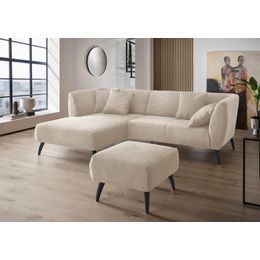 Ecksofa Home Affaire "Lazio modern und bequem, schmale Armlehnen, tolle Detailverarbeitung", beige, B:255cm H:94cm T:160cm, 93% Polyester, 7% Polyamid, Sofas, Ecksofa, zwei verschiedene Fu&szlig;farben w&auml;hlbar