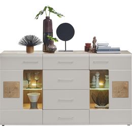 Sideboard Innostyle "Sideboard SINFONIE, 170/94/40 cm BxHxT", cashmere matt, eiche altholz, B:170cm H:94cm T:40cm, ABS-Kunststoff, Glas, Holzwerkstoff, MDF, Metall, Sideboards, Sideboard, 2 t&uuml;rig, 4 Schubk&auml;sten, LED-Beleuchtung, Soft-Close