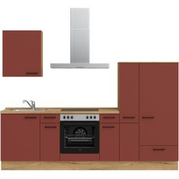 K&uuml;chenzeile Nobilia "Easytouch I", NEU: individuell anpassbar mit gratis Profi-Beratung", rot (k&uuml;che: rot, korpus: eiche sierra nachbildung, arbeitsplatte: eiche sierra nachbildung), B:270,3cm H:216,6cm T:60cm, Komplettk&uuml;chen-Sets, K&uuml;chenzeile, vormontiert, Breite 270 cm, Ausrichtung w&auml;hlbar, wahlw. mit E-Ger&auml;ten