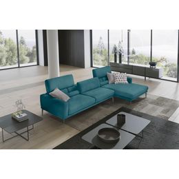 Ecksofa Egoitaliano "Masu, Design trifft sensationellen Sitzkomfort, Breite 277cm, L-Form", blau (teal), B:277cm H:95cm T:157cm, Sofas, Ecksofa, inkl. 2 Kissenrollen, R&uuml;ckenelemente manuell verstellbar, Metallf&uuml;&szlig;e