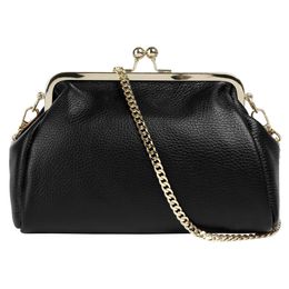 Abendtasche CLUTY, Damen, Gr. B/H/T: 23cm x 15cm x 7cm onesize, schwarz, Leder, leicht gl&auml;nzend, unifarben, Taschen Abendtasche, echt Leder, Made in Italy
