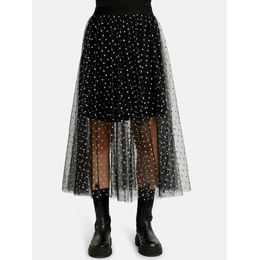 Midirock LIBERT&Eacute; ESSENTIEL "Libert&eacute; Essentiel Skirt TULLE", Damen, Gr. L, schwarz small silber hearts, Obermaterial: 100% Polyester, R&ouml;cke