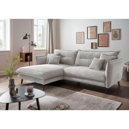 Ecksofa Home Affaire "Lazio modern und bequem, schmale Armlehnen, tolle Detailverarbeitung", silber, B:255cm H:94cm T:180cm, 93% Polyester, 7% Polyamid, Sofas, Ecksofa, zwei verschiedene Fu&szlig;farben w&auml;hlbar