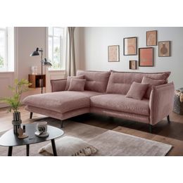 Ecksofa Home Affaire "Lazio modern und bequem, schmale Armlehnen, tolle Detailverarbeitung", rosa, B:255cm H:94cm T:180cm, 93% Polyester, 7% Polyamid, Sofas, Ecksofa, zwei verschiedene Fu&szlig;farben w&auml;hlbar