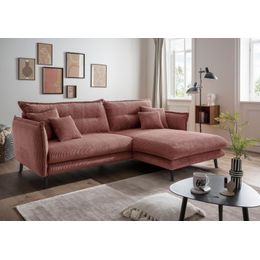 Ecksofa Home Affaire "Lazio modern und bequem, schmale Armlehnen, tolle Detailverarbeitung", rot (koralle, rot), B:255cm H:94cm T:180cm, 93% Polyester, 7% Polyamid, Sofas, Ecksofa, zwei verschiedene Fu&szlig;farben w&auml;hlbar