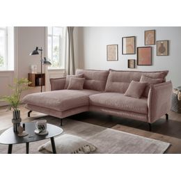 Ecksofa Home Affaire "Lazio modern und bequem, schmale Armlehnen, tolle Detailverarbeitung", rosa, B:255cm H:94cm T:180cm, 93% Polyester, 7% Polyamid, Sofas, Ecksofa, zwei verschiedene Fu&szlig;farben w&auml;hlbar