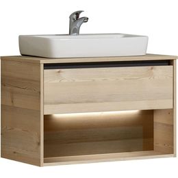 Badm&ouml;bel-Set SAPHIR "Keramikaufsatzbecken, Waschtischplatte und Waschtischunterschrank", polar pinie, B:81cm H:61,9cm T:45,5cm, Holzwerkstoff, Kastenm&ouml;bel-Sets, Badm&ouml;bel-Set