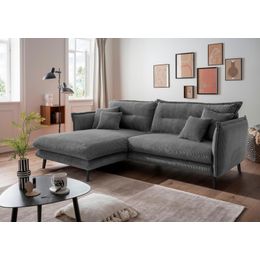 Ecksofa Home Affaire "Lazio modern und bequem, schmale Armlehnen, tolle Detailverarbeitung", grau, B:255cm H:94cm T:180cm, 93% Polyester, 7% Polyamid, Sofas, Ecksofa, zwei verschiedene Fu&szlig;farben w&auml;hlbar