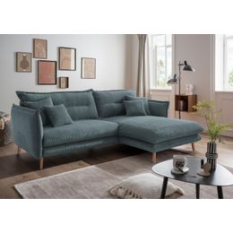 Ecksofa Home Affaire "Lazio modern und bequem, schmale Armlehnen, tolle Detailverarbeitung", gr&uuml;n (petrol), B:255cm H:94cm T:180cm, 93% Polyester, 7% Polyamid, Sofas, Ecksofa, zwei verschiedene Fu&szlig;farben w&auml;hlbar