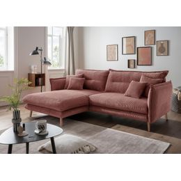 Ecksofa Home Affaire "Lazio modern und bequem, schmale Armlehnen, tolle Detailverarbeitung", rot (koralle, rot), B:255cm H:94cm T:180cm, 93% Polyester, 7% Polyamid, Sofas, Ecksofa, zwei verschiedene Fu&szlig;farben w&auml;hlbar