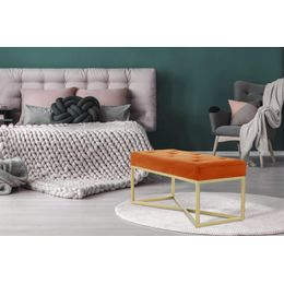 Hockerbank Kayoom "Cameron 125, glamour&ouml;ses Design, gl&auml;nzenden Metallf&uuml;&szlig;en, in Samt-Look", orange (orange, gold), B:90cm H:40cm T:40cm, Bezug:Polyester (Samt) Korpus:MDF, Sperrholz Gestell:Eisen, Hocker, bequem, elegant, mit Zierkn&ouml;pfen, Gold-coated Eisengestell