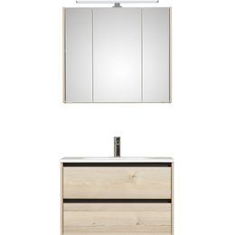 Badm&ouml;bel-Set SAPHIR "Mineralmarmor-Waschisch, Waschtischunterschrank und Spiegelschrank", polar pinie, B:81cm H:200cm T:46cm, Holzwerkstoff, Kastenm&ouml;bel-Sets, Badm&ouml;bel-Set