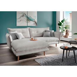 Ecksofa Home Affaire "Lazio modern und bequem, schmale Armlehnen, tolle Detailverarbeitung", blau (grau, zierkissen grau, blau), B:255cm H:94cm T:180cm, 100% Polyester, Sofas, Ecksofa, zwei verschiedene Fu&szlig;farben w&auml;hlbar