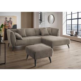 Ecksofa Home Affaire "Lazio modern und bequem, schmale Armlehnen, tolle Detailverarbeitung", grau (grau, braun), B:255cm H:94cm T:160cm, 93% Polyester, 7% Polyamid, Sofas, Ecksofa, zwei verschiedene Fu&szlig;farben w&auml;hlbar
