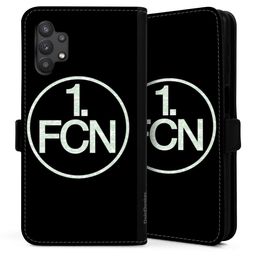 DeinDesign Galaxy A32 5G Handy Klapph&uuml;lle Handyh&uuml;lle aus Kunst Leder schwarz Flip Case 1. Fcn Logo 1. Fc N&uuml;rnberg Sideflip mit langer Lasche