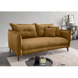 Ecksofa Home Affaire "Lazio modern und bequem, schmale Armlehnen, tolle Detailverarbeitung", gold, B:255cm H:94cm T:110cm, 93% Polyester, 7% Polyamid, Sofas, Ecksofa, zwei verschiedene Fu&szlig;farben w&auml;hlbar