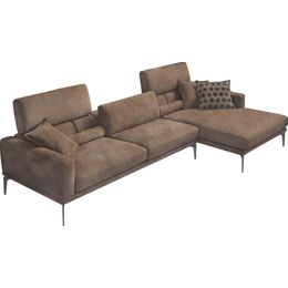 Ecksofa Egoitaliano "Masu, Design trifft sensationellen Sitzkomfort, Breite 277cm, L-Form", braun (mud), B:277cm H:95cm T:157cm, Luxus-Micofaser Lederoptik (100% Polyester) ist ein neues technisches Gewebe mit einem visuellen und taktilen Aspekt, der dem Nubuk sehr nahe kommt, mit innovativen Eigenschaften. Seine au&szlig;erordentliche Weichheit kommt von einem exklusiven Produktionsprozess, der Unreinh