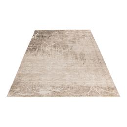 Teppich Obsession "My Everest 427", beige, B:60cm H:7mm L:110cm, Polyester, Teppiche, Teppich, modernes Marmor Design, mit Fransen, Vintagedesign
