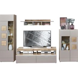 Wohnwand Innostyle "Wohnwand SINFONIE, 340/209/52 cm BxHxT", eiche altholz, front cashmere, B:340cm H:209cm T:52cm, ABS-Kunststoff, Glas, Holzwerkstoff, MDF, Metall, Kastenm&ouml;bel-Sets, Wohnwand
