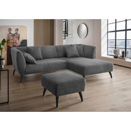 Ecksofa Home Affaire "Lazio modern und bequem, schmale Armlehnen, tolle Detailverarbeitung", grau, B:255cm H:94cm T:160cm, 93% Polyester, 7% Polyamid, Sofas, Ecksofa, zwei verschiedene Fu&szlig;farben w&auml;hlbar