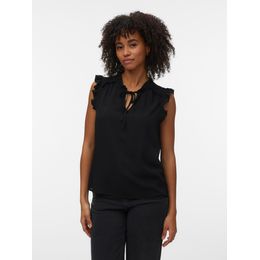 V&eacute;ro Moda R&uuml;schentop VERO MODA "VMALBA SL FRILL TOP WVN NOOS", Damen, Gr. M, schwarz, Jersey, Obermaterial: 100% Viskose, unifarben, normal, Rundhals, Tops R&uuml;schentop, Viskose