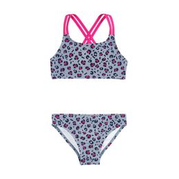 Playshoes Bikini "Leo-Print" in Grau/ Pink - 39% | Gr&ouml;&szlig;e 110/116 | Kinder-bademode