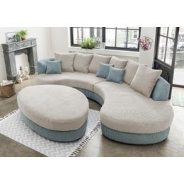 Ecksofa Home Affaire "Lazio modern und bequem, schmale Armlehnen, tolle Detailverarbeitung", blau (aqua, beige), B:255cm H:94cm T:160cm, 93% Polyester, 7% Polyamid, Sofas, Ecksofa, zwei verschiedene Fu&szlig;farben w&auml;hlbar