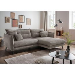 Ecksofa Home Affaire "Lazio modern und bequem, schmale Armlehnen, tolle Detailverarbeitung", grau (grau, braun), B:255cm H:94cm T:180cm, 93% Polyester, 7% Polyamid, Sofas, Ecksofa, zwei verschiedene Fu&szlig;farben w&auml;hlbar