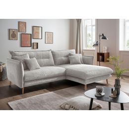 Ecksofa Home Affaire "Lazio modern und bequem, schmale Armlehnen, tolle Detailverarbeitung", silber, B:255cm H:94cm T:180cm, 93% Polyester, 7% Polyamid, Sofas, Ecksofa, zwei verschiedene Fu&szlig;farben w&auml;hlbar