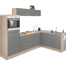 Winkelk&uuml;che Optifit "Bern", grau (k&uuml;che: grau, front: basaltgrau, korpus: akaziefarben, arbeitsplatte: akaziefarben), B:265cm T:60cm, Komplettk&uuml;chen-Sets, Stellbreite 265x175 cm, wahlweise mit E-Ger&auml;ten