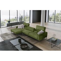 Ecksofa Egoitaliano "Masu, Design trifft sensationellen Sitzkomfort, Breite 277cm, L-Form", gr&uuml;n (kiwi), B:277cm H:95cm T:157cm, Sofas, Ecksofa, inkl. 2 Kissenrollen, R&uuml;ckenelemente manuell verstellbar, Metallf&uuml;&szlig;e