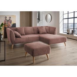 Ecksofa Home Affaire "Lazio modern und bequem, schmale Armlehnen, tolle Detailverarbeitung", rosa, B:255cm H:94cm T:160cm, 93% Polyester, 7% Polyamid, Sofas, Ecksofa, zwei verschiedene Fu&szlig;farben w&auml;hlbar
