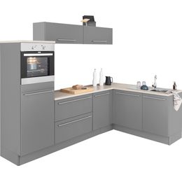 Winkelk&uuml;che Optifit "Bern", grau (k&uuml;che: grau, front: basaltgrau, korpus: basaltgrau, arbeitsplatte: akaziefarben), B:265cm T:60cm, Komplettk&uuml;chen-Sets, Stellbreite 265x175 cm, wahlweise mit E-Ger&auml;ten
