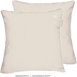 Kissenh&uuml;llen Tom Tailor HOME "FINE STRIPES", beige (sunny sand, sanftes wei&szlig;), B:40cm H:0,5cm L:40cm, Satin, Obermaterial: 100% Baumwolle, Kissenbez&uuml;ge, new bedroom, gewebtes Label