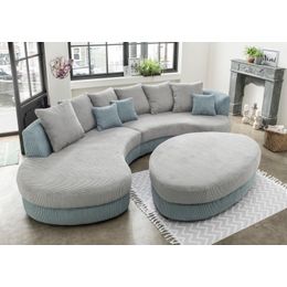 Ecksofa Home Affaire "Lazio modern und bequem, schmale Armlehnen, tolle Detailverarbeitung", blau (aqua, silber), B:255cm H:94cm T:160cm, 93% Polyester, 7% Polyamid, Sofas, Ecksofa, zwei verschiedene Fu&szlig;farben w&auml;hlbar