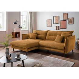 Ecksofa Home Affaire "Lazio modern und bequem, schmale Armlehnen, tolle Detailverarbeitung", gold, B:255cm H:94cm T:180cm, 93% Polyester, 7% Polyamid, Sofas, Ecksofa, zwei verschiedene Fu&szlig;farben w&auml;hlbar