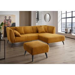 Ecksofa Home Affaire "Lazio modern und bequem, schmale Armlehnen, tolle Detailverarbeitung", gold, B:255cm H:94cm T:160cm, 93% Polyester, 7% Polyamid, Sofas, Ecksofa, zwei verschiedene Fu&szlig;farben w&auml;hlbar