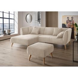 Ecksofa Home Affaire "Lazio modern und bequem, schmale Armlehnen, tolle Detailverarbeitung", beige, B:255cm H:94cm T:160cm, 93% Polyester, 7% Polyamid, Sofas, Ecksofa, zwei verschiedene Fu&szlig;farben w&auml;hlbar