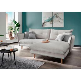Ecksofa Home Affaire "Lazio modern und bequem, schmale Armlehnen, tolle Detailverarbeitung", blau (grau, zierkissen grau, blau), B:255cm H:94cm T:180cm, 100% Polyester, Sofas, Ecksofa, zwei verschiedene Fu&szlig;farben w&auml;hlbar